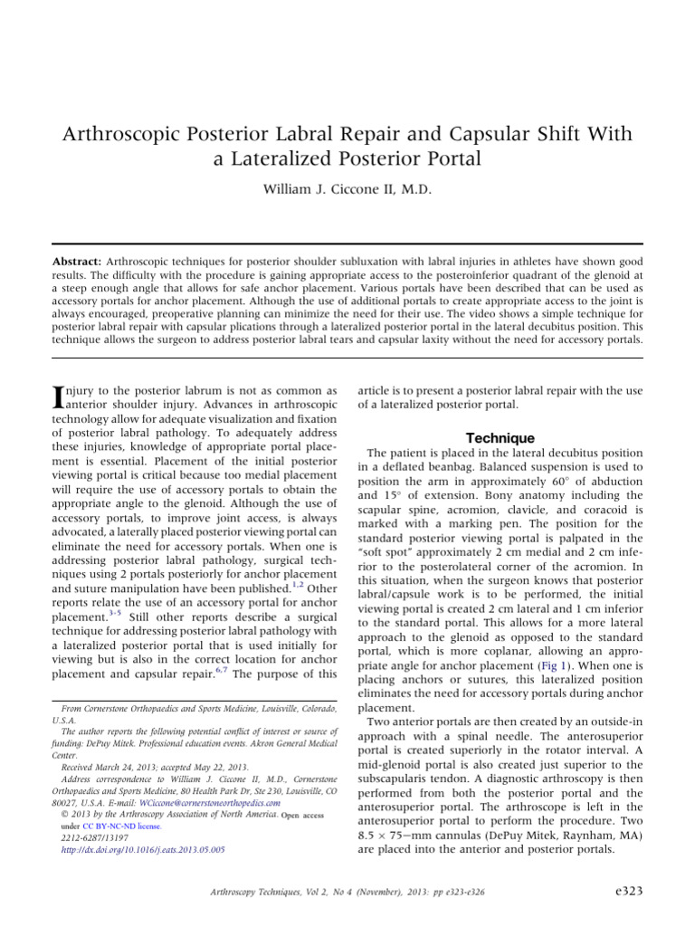 Arthroscopic Posterior Labral Repair and Capsular | PDF ...