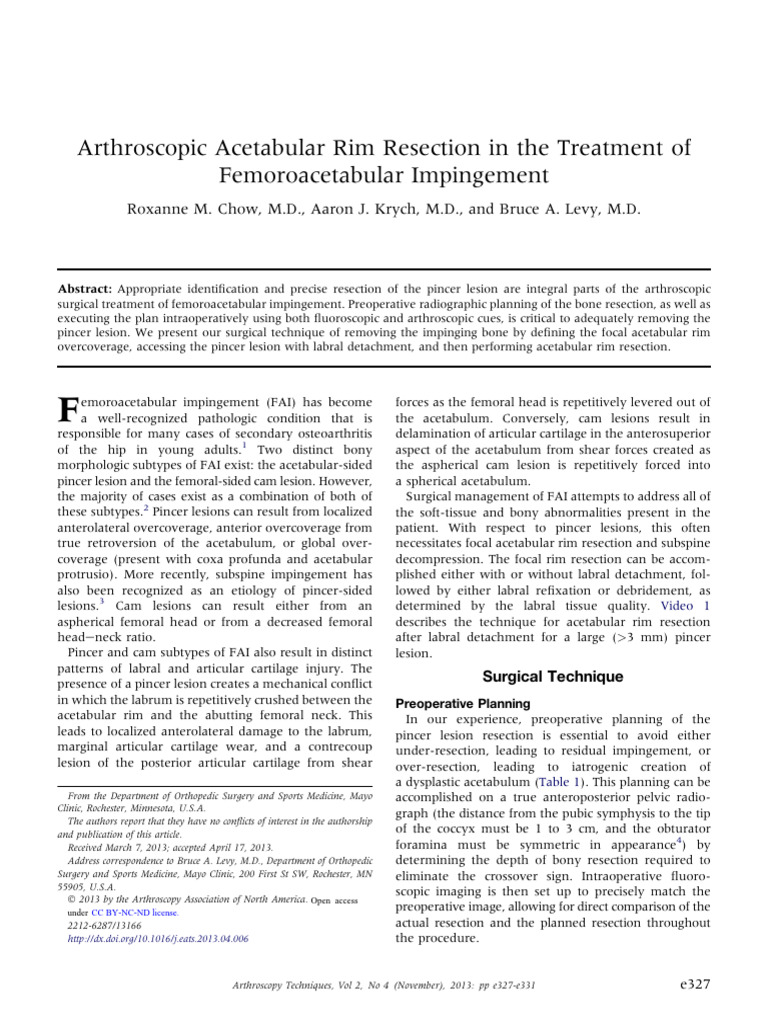 Arthroscopic Acetabular Rim Resection in The Treat | PDF ...