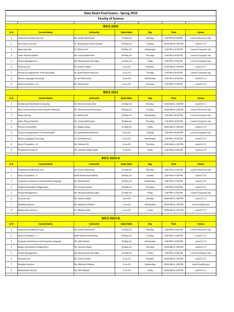 Spring 2024 Final Exam Schedule | PDF | Computing | Applied Mathematics