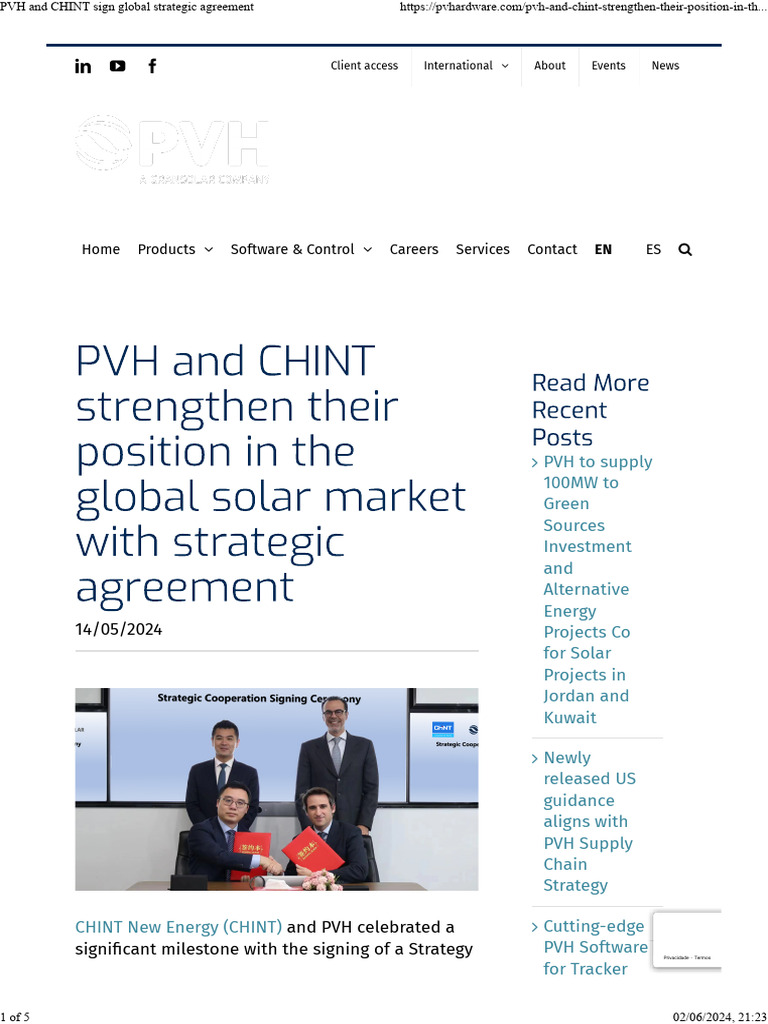 PVH and CHINT Sign Global Strategic Agreement | PDF | Renewable Energy ...