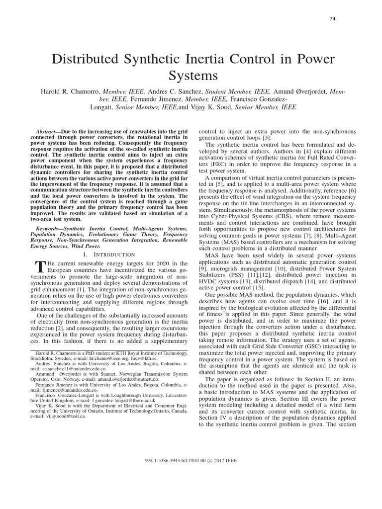 Distributed Synthetic Inertia Control | PDF | Electrical Engineering ...