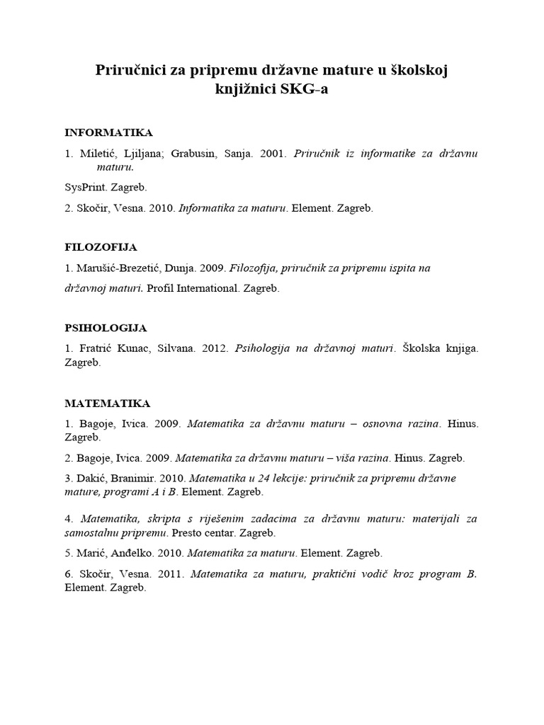 Prirucnici Za Pripremu Drzavne Mature U Skolskoj Knjiznici SKG1 | PDF