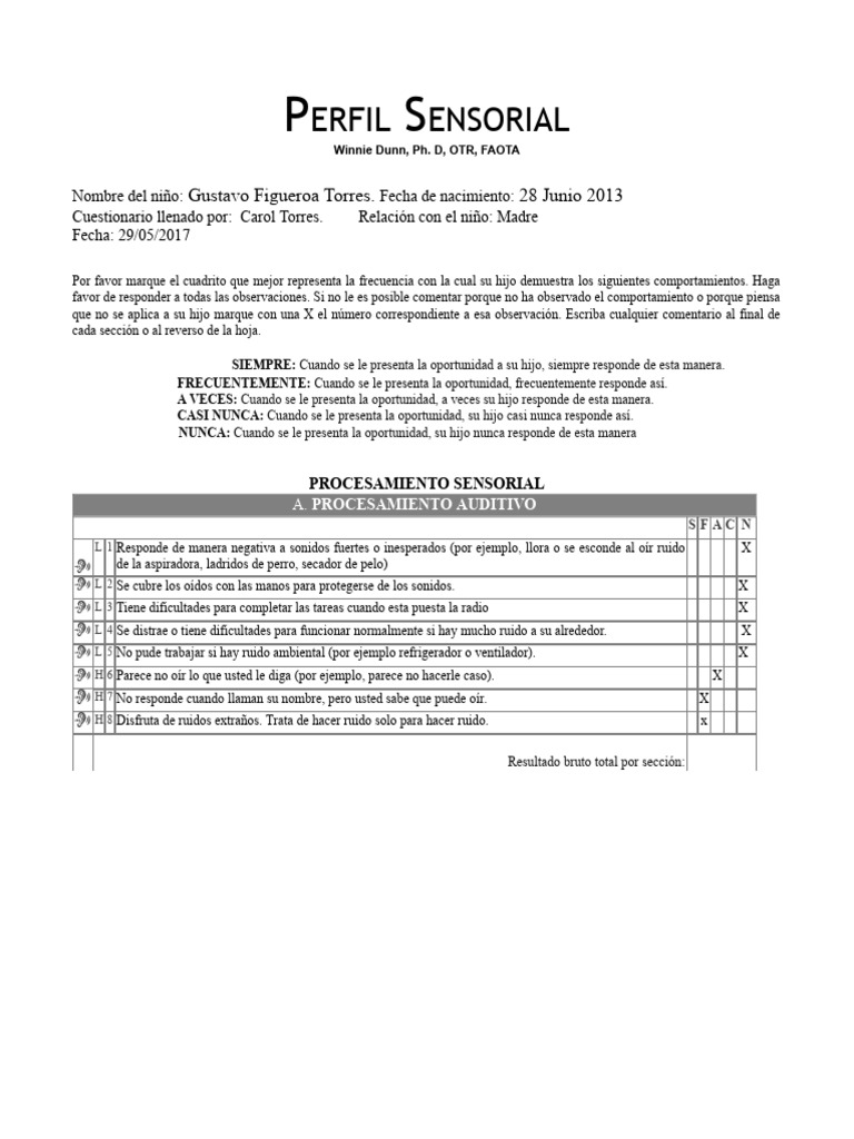 PERFIL SENSORIAL Gustavo Figueroa | PDF