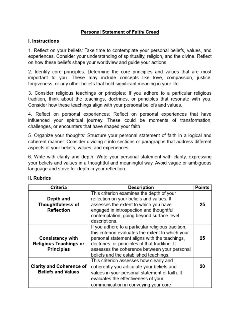 Final Exam Personal Statement of Faith | PDF | Faith | Sacraments