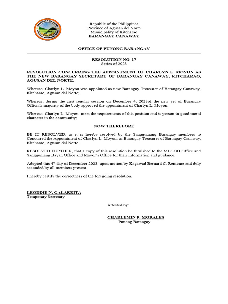 Appointment of Barangay Secretary 2023 | PDF | Philippines | Government
