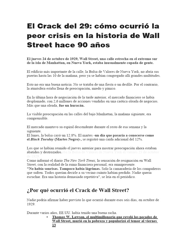 El Crack del 29: Causas y Consecuencias | PDF | Nuevo acuerdo ...