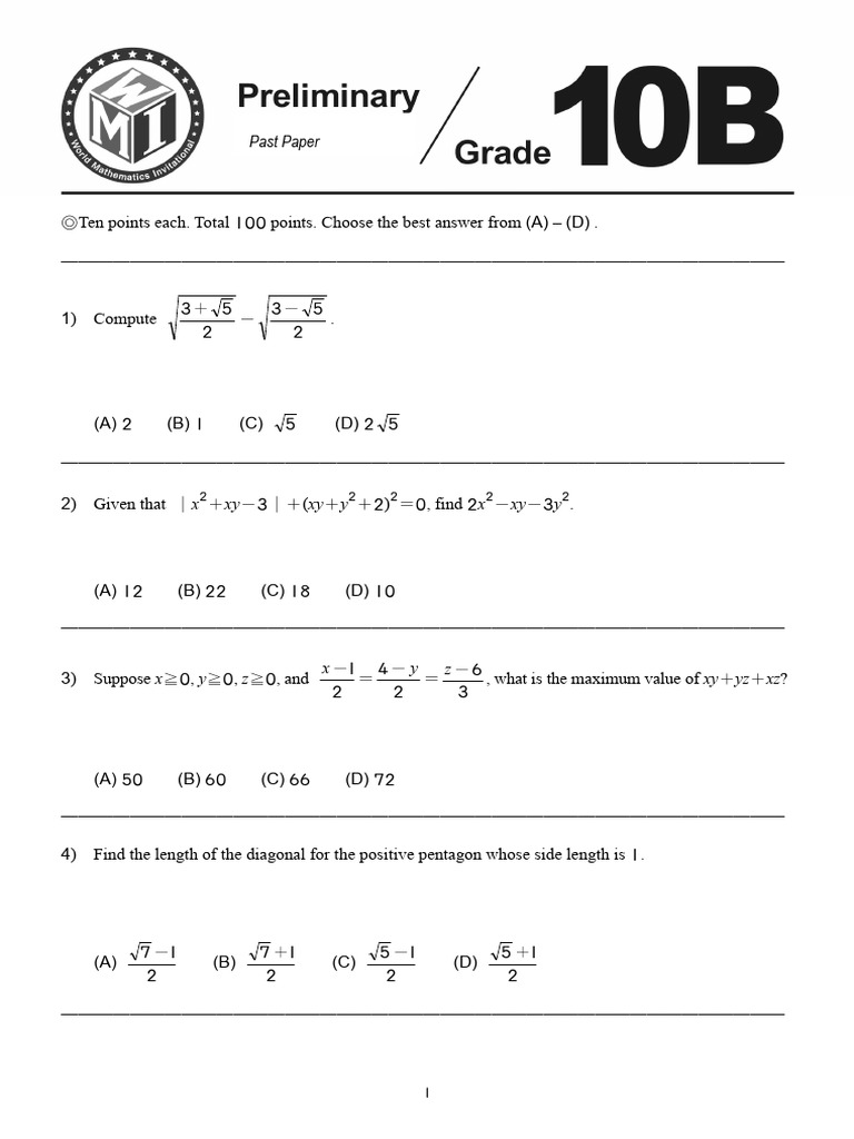 WMI Grade 10 Questions Part 2 | PDF | Numbers | Number Theory