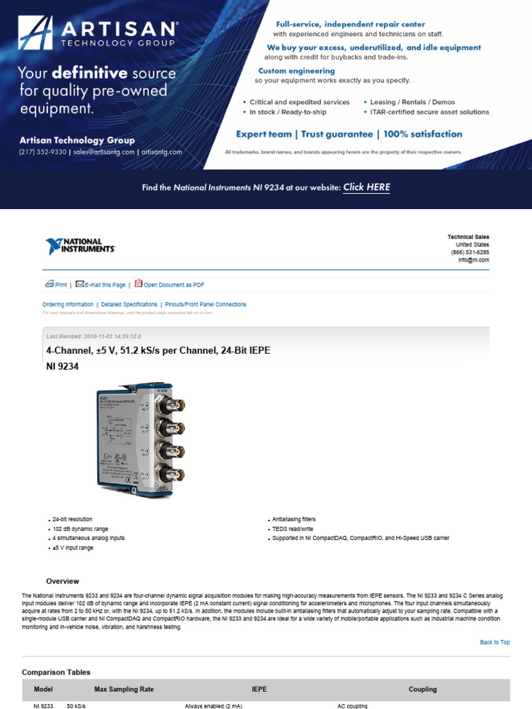 NationalInstruments 9234 Datasheet | PDF | Analog To Digital Converter ...