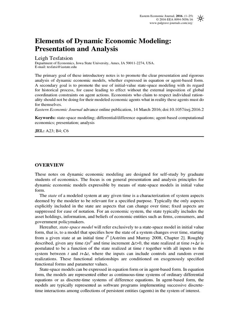 Elements of Dynamic Economic Modeling - 2017 - Tesfatsion | PDF ...