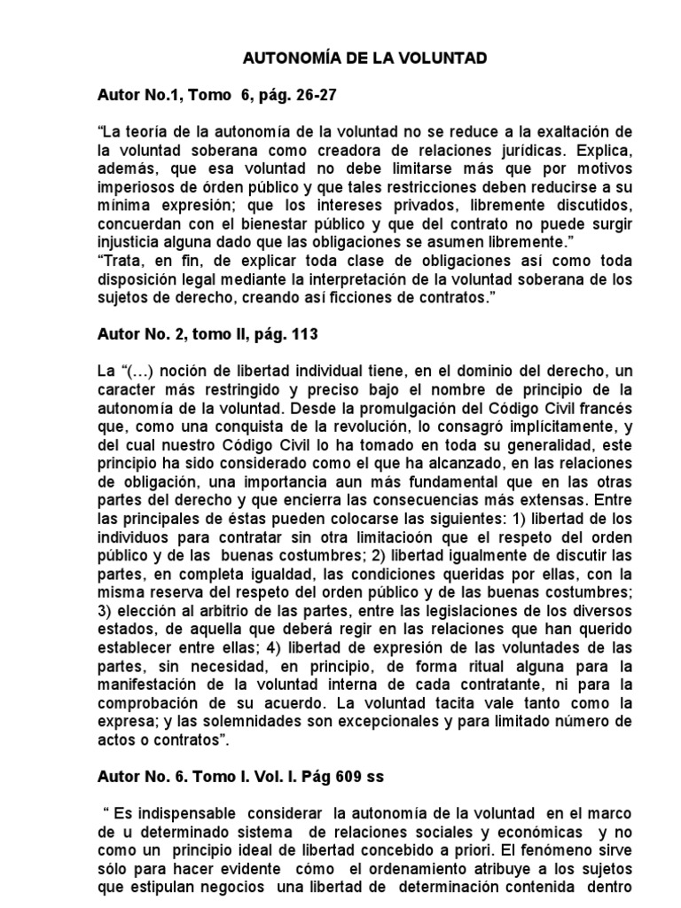 Autonomía de la Voluntad en Contratos | PDF | Libertad | Doctrina de ...