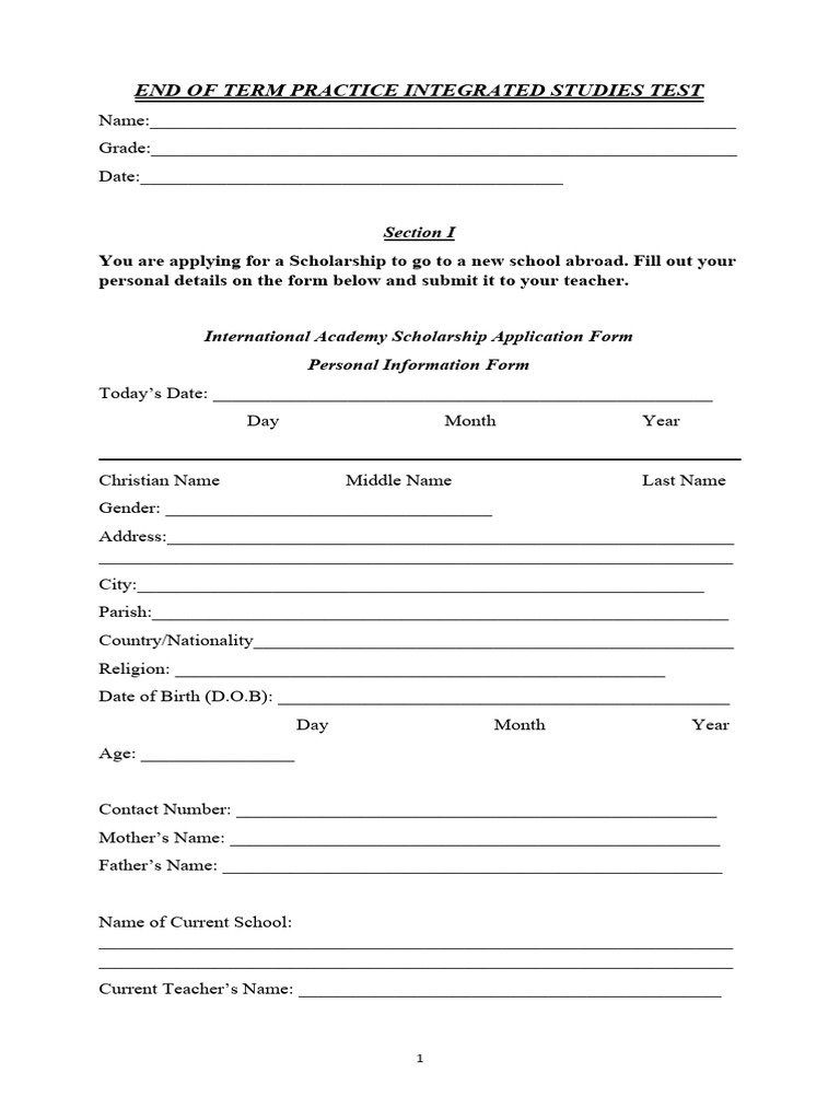 Integrated Studies Practice Test | PDF | Family | Parent