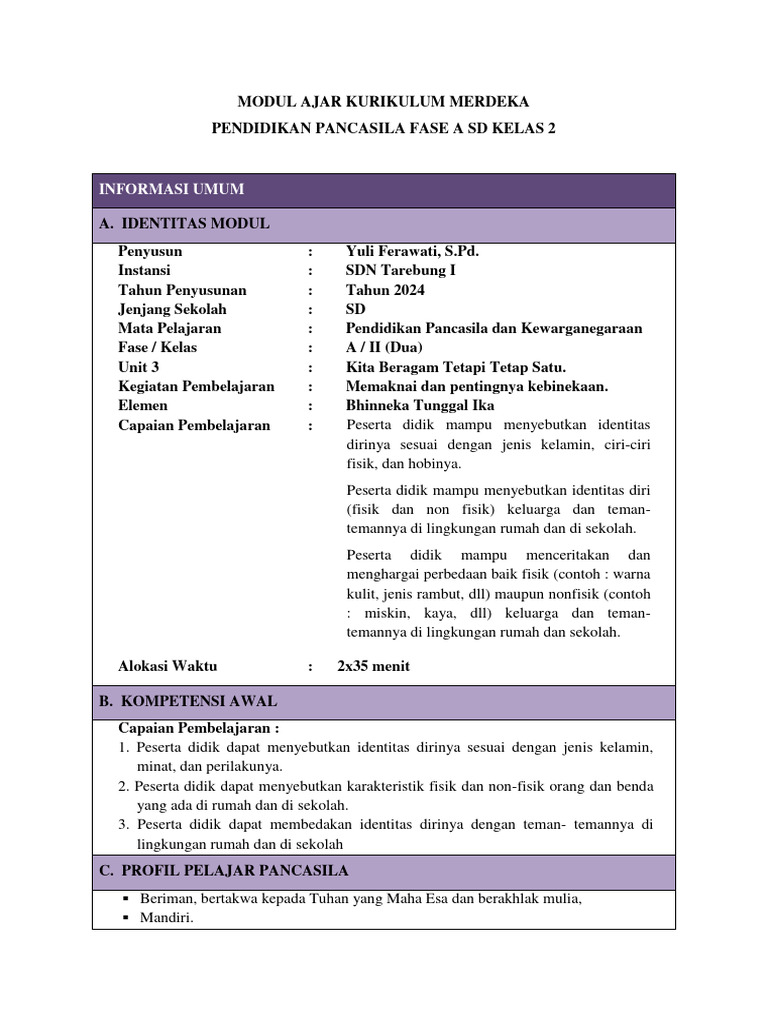 modul ajar kelas 2 semester 2 yuli | PDF