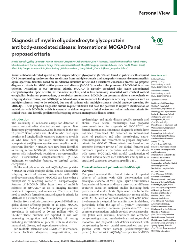 MOGAD Diagnostic Criteria 2023 | PDF | Clinical Medicine | Medical ...