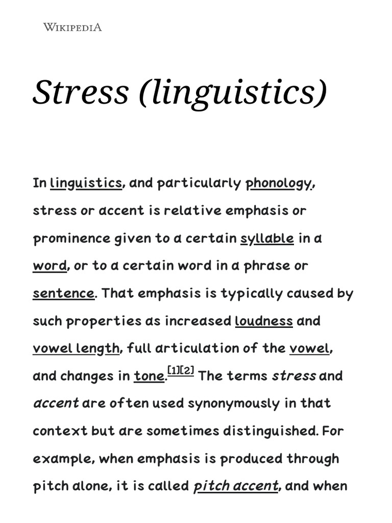 Stress (Linguistics) - Wikipedia | PDF | Stress (Linguistics) | Phonetics