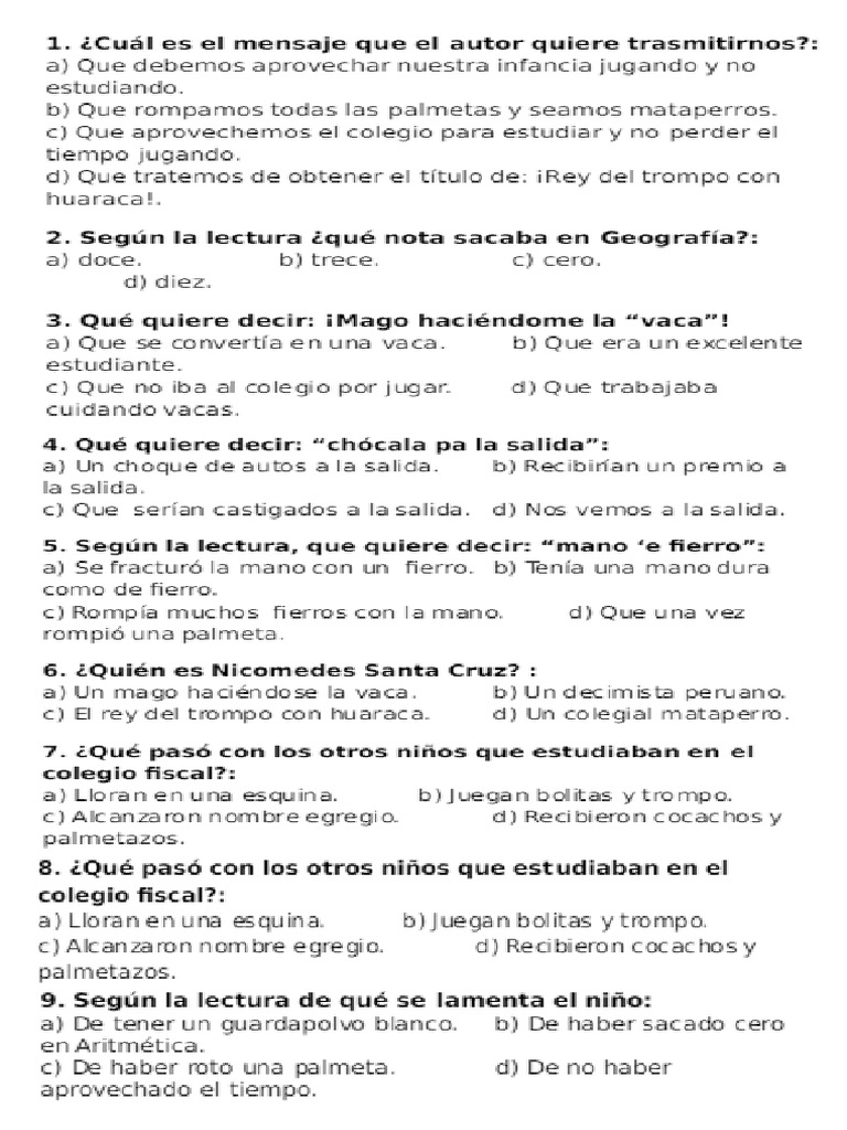 Comprensión Lectora de A Cocachos Aprendí. | PDF