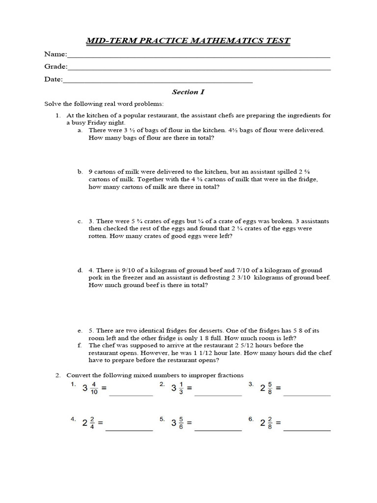 Mid Term Practice Mathematics Test | PDF | Elementary Geometry | Foods