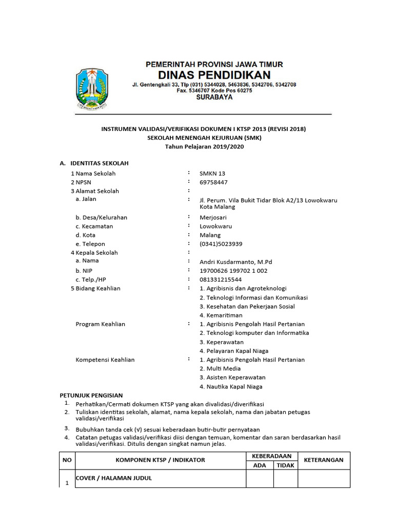 Validasi Dokumen KTSP SMK | PDF