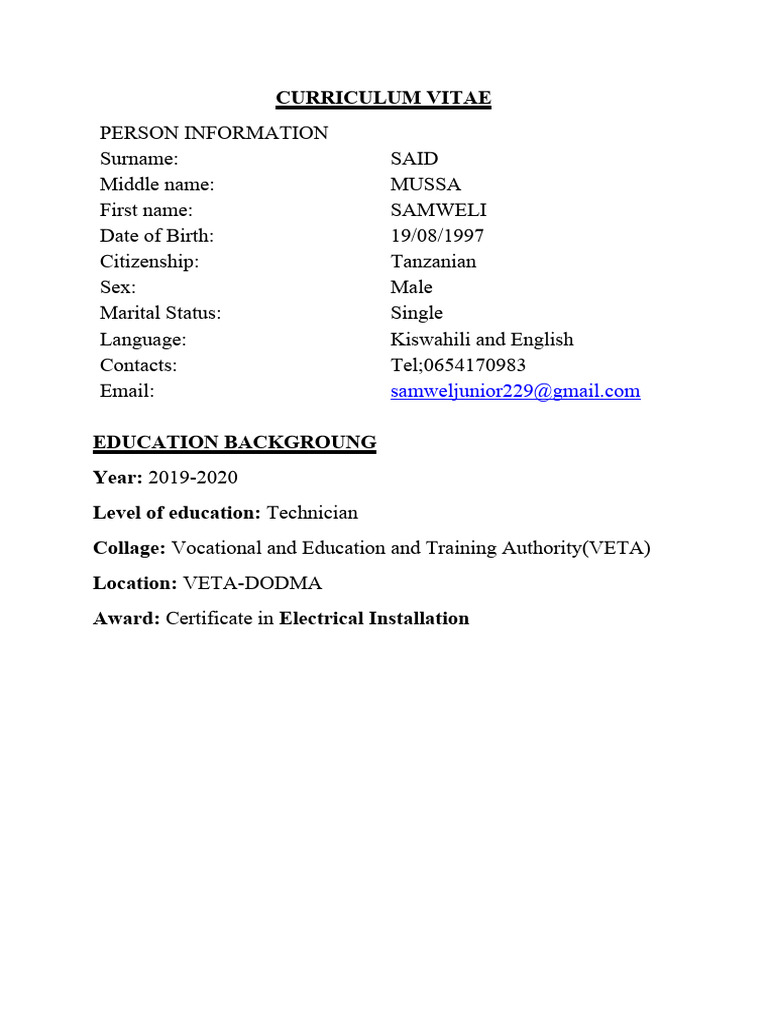 Curriculum Vitae by Sammy | PDF