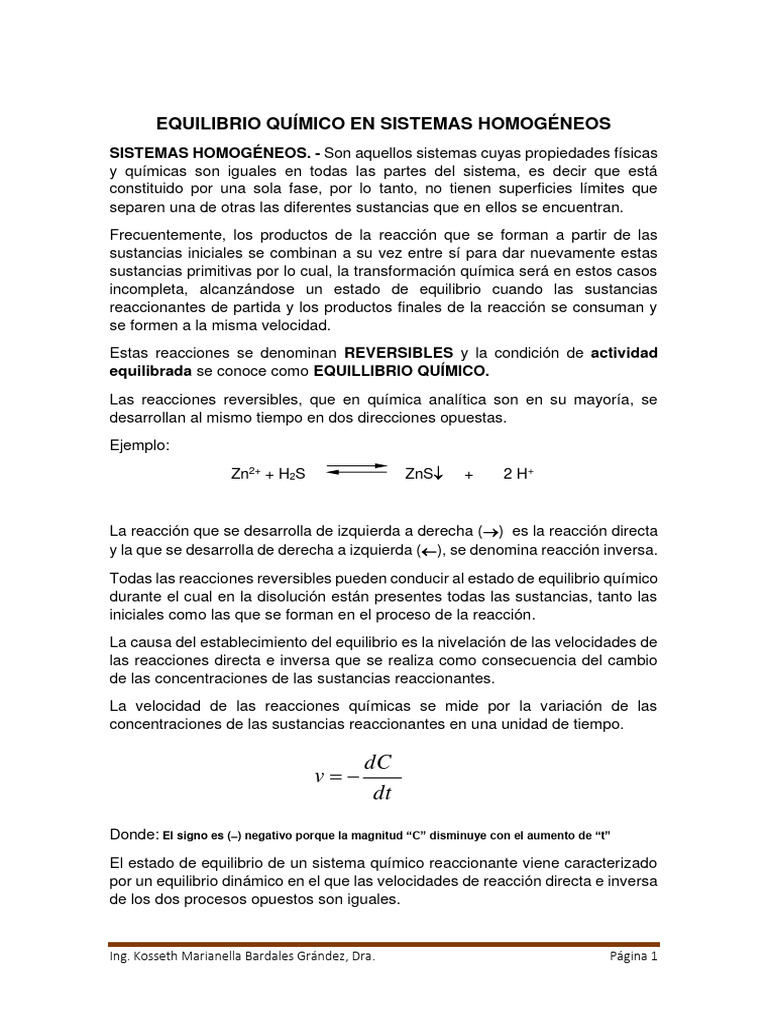 Equilibrio Químico Homogéneo, Equilibrio Iónico, Grado de Disociación y ...