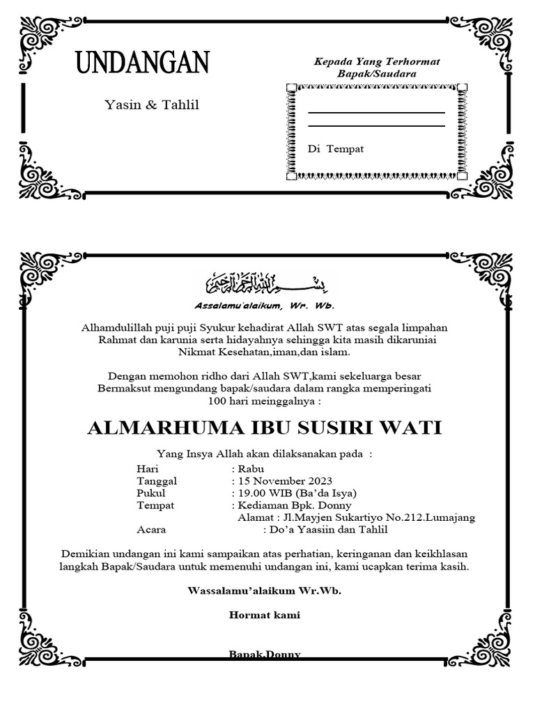 02 Contoh Undangan 40 Hari Format | PDF