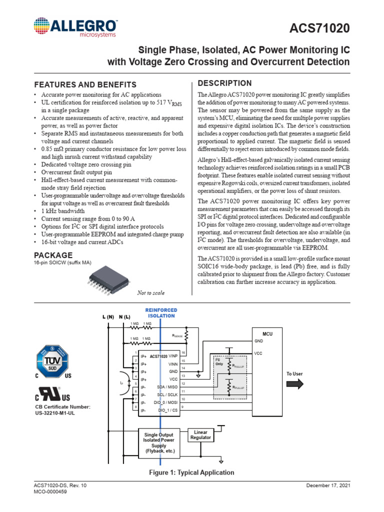 ACS71020-Datasheet | Download Free PDF | Analog To Digital Converter ...