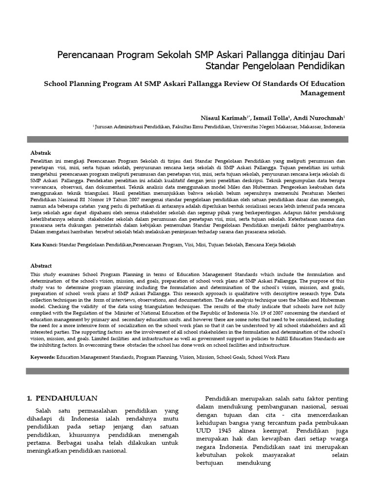 Perencanaan Program di SMP Askari Pallangga | PDF
