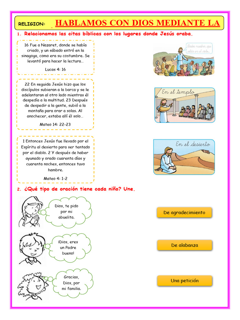 Ficha Religión Hablamos Con Dios Mediante La Oracion | PDF | orador del ...