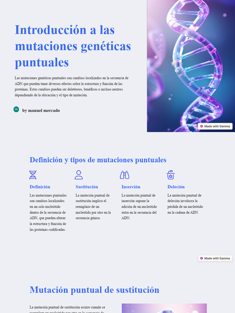 Mutaciones Genéticas Puntuales: Tipos y Efectos | PDF | Mutación | Gene