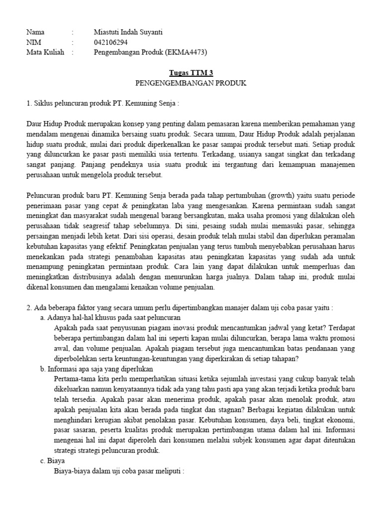 Tugas 3-Pengembangan Produk-Miastuti Indah S | PDF