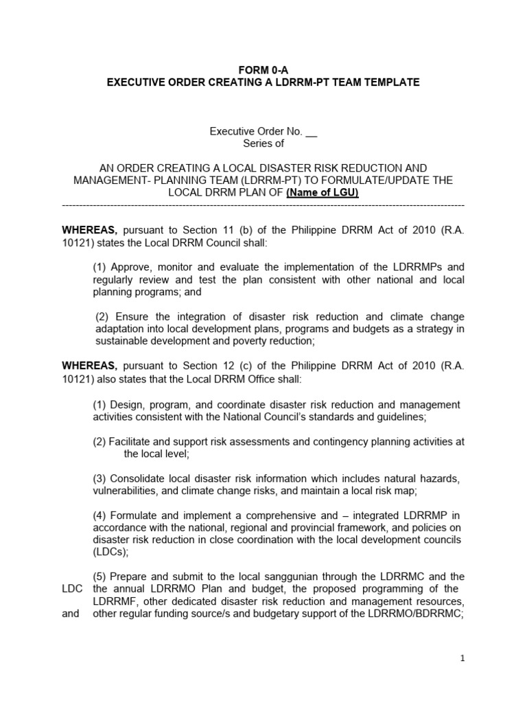(Form 0-A) EO For The LDRRM-PT Creation | PDF | Disaster Risk Reduction ...
