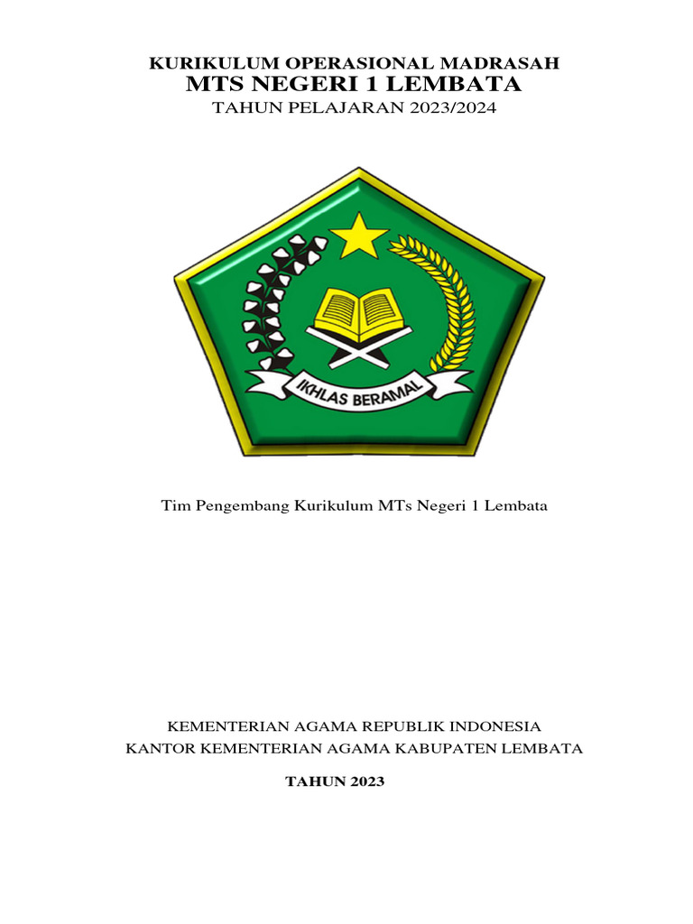 KURIKULUM OPERASIONAL MADRASAH MTs NEGERI 1 LEMBATA | PDF | Karier ...