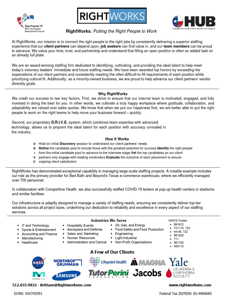 RightWorks Staffing Capabilities Statement | PDF | Economies | Business