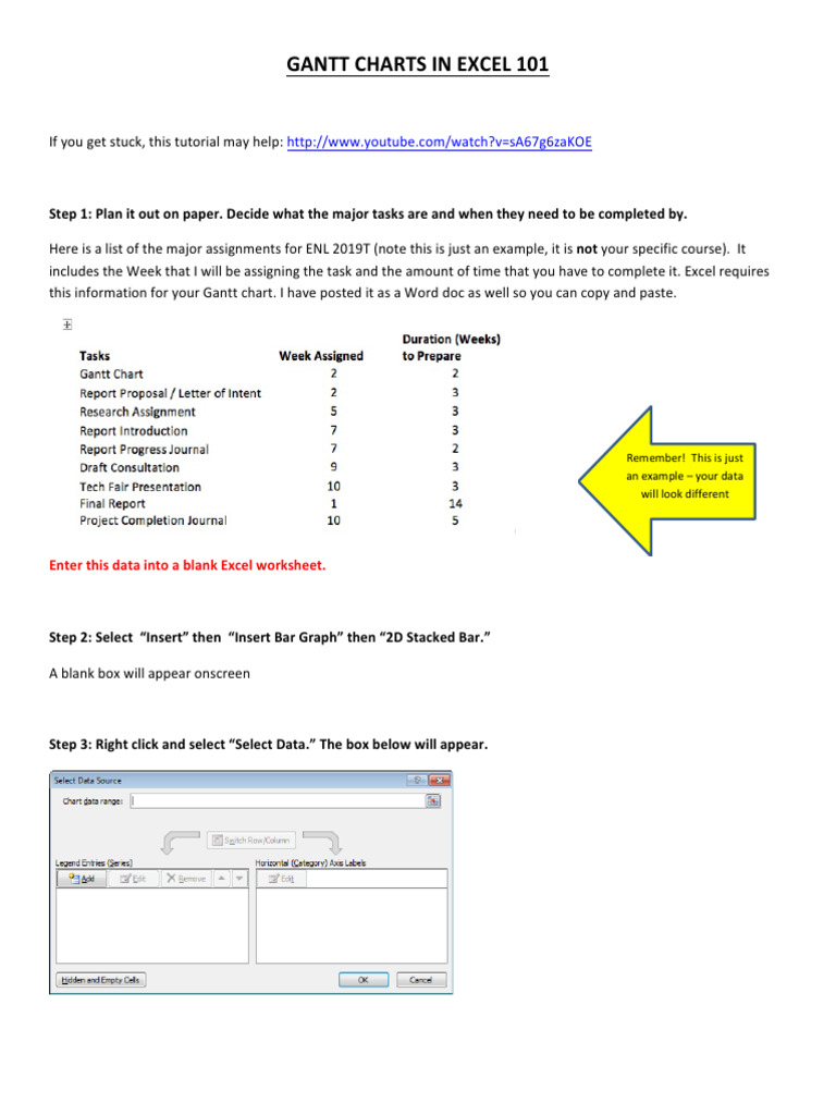 Creating Your ENL 2019 Gantt Chart in Excel | PDF | Chart | Microsoft Excel
