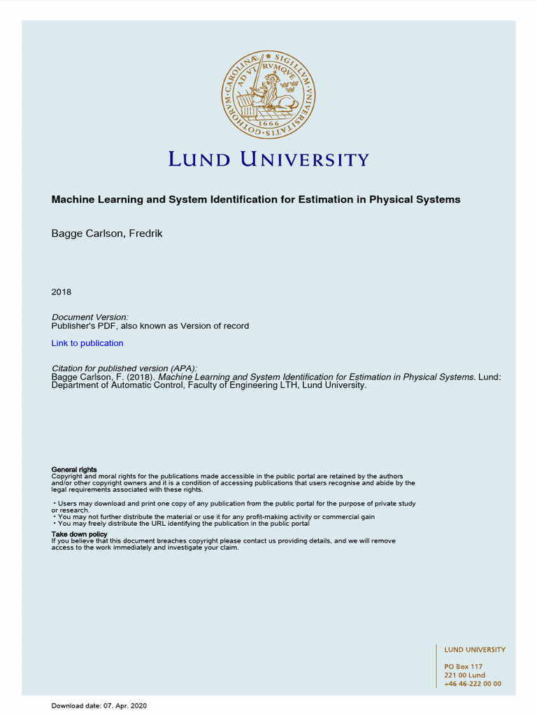 Machine Learning and System Identification for Estimation in Physical Systems | PDF ...
