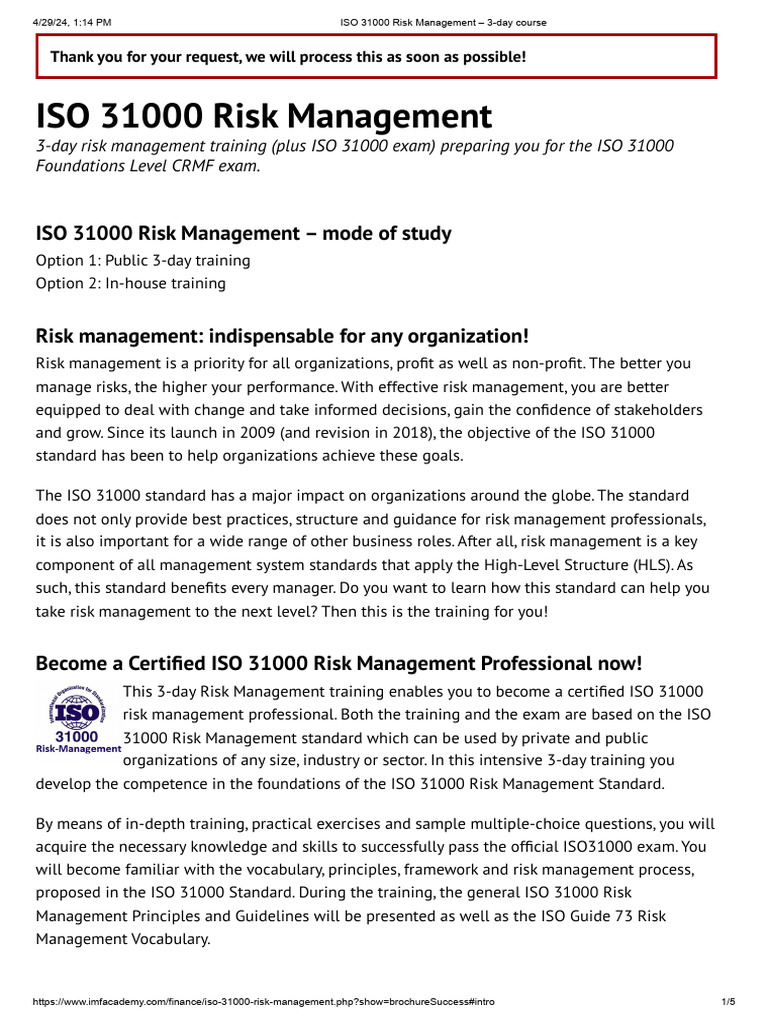 ISO 31000 Risk Management - 3-Day Course | PDF | Risk Management | Risk