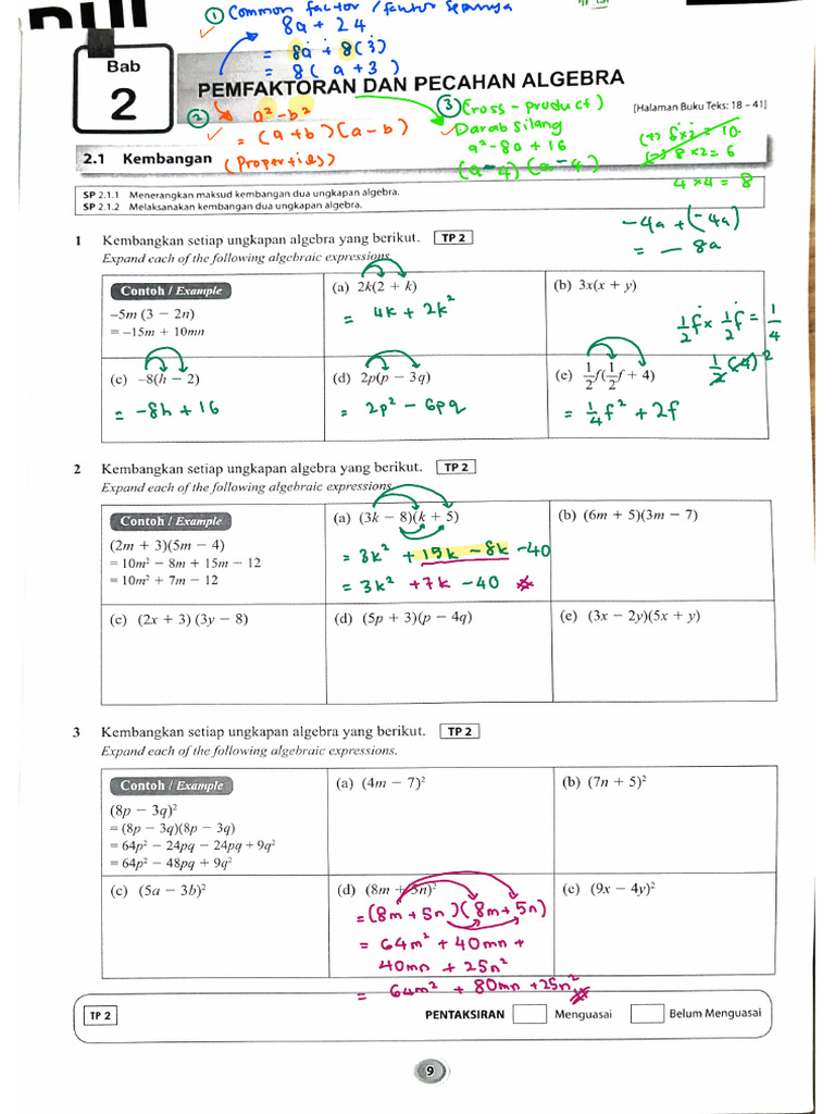 Pemfaktoran Algebra f2 2024 Xtra Wawa | PDF