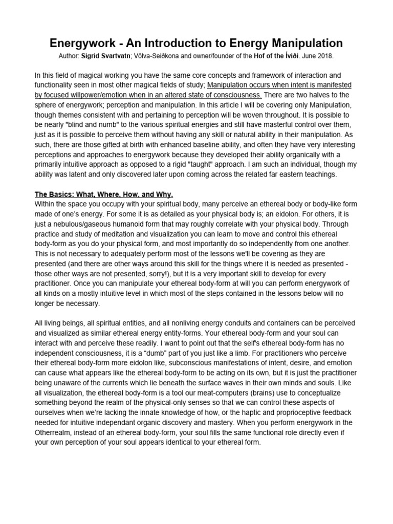 Energywork - An Introduction To Energy Manipulation by S. Svartvatn ...