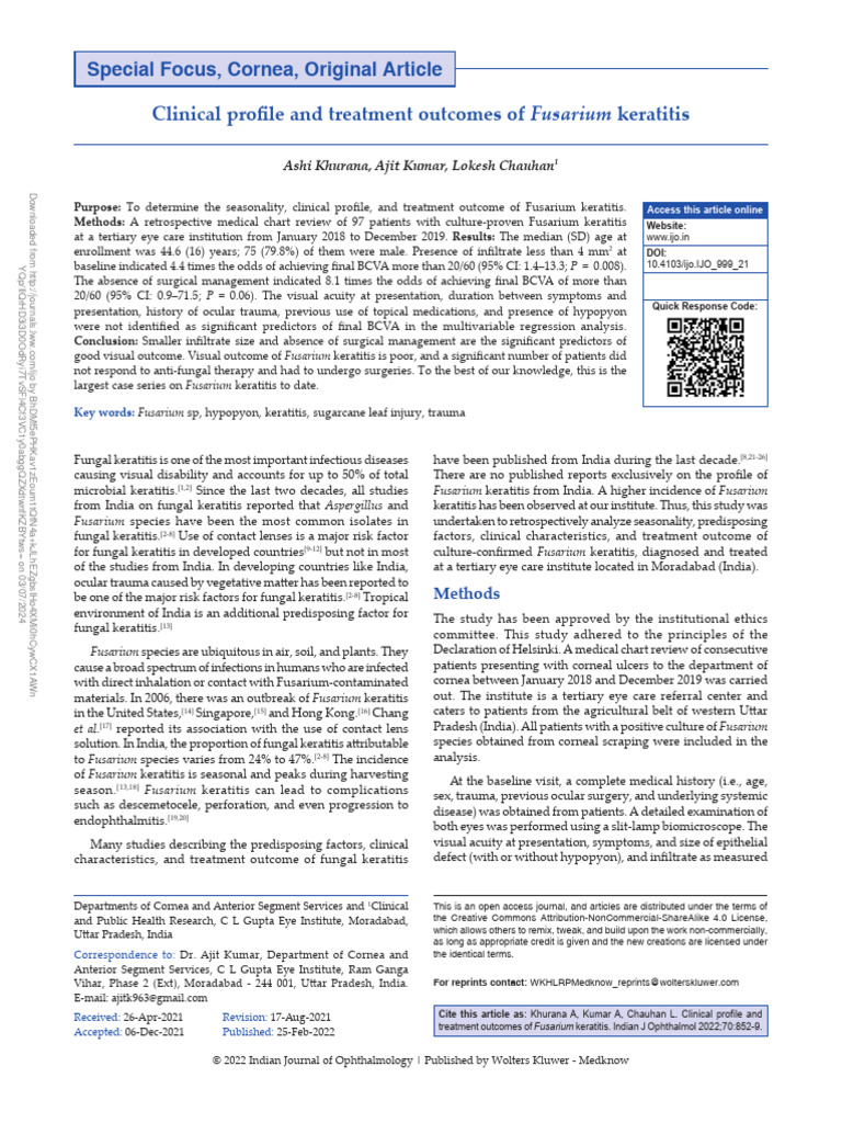 Clinical Profile and Treatment Outcomes Of.32 | PDF | Ophthalmology ...
