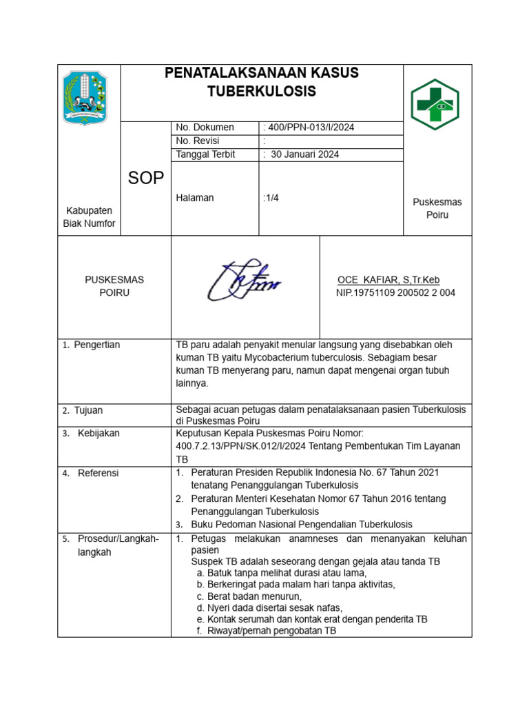 SOP Penatalaksanaan Kasus TB | PDF