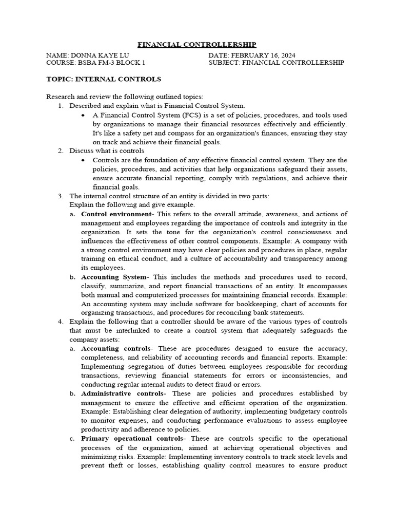 ACTIVITY 2 Internal-Controls | PDF | Audit | Internal Control