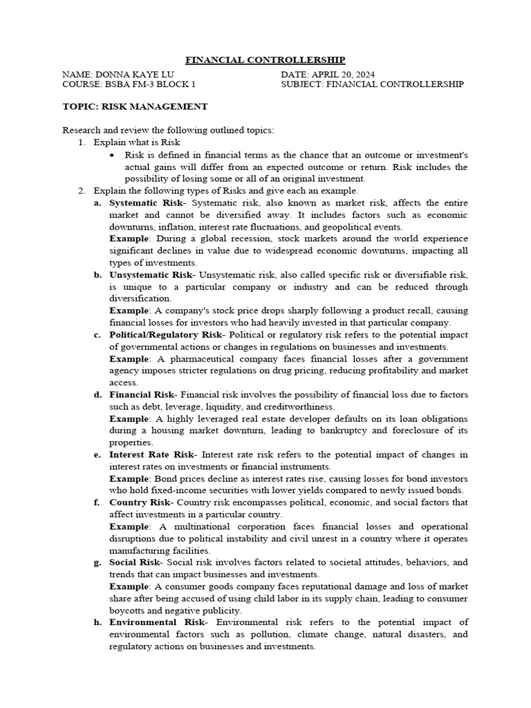 ACTIVITY 6 Risk-Management | PDF | Financial Risk | Risk