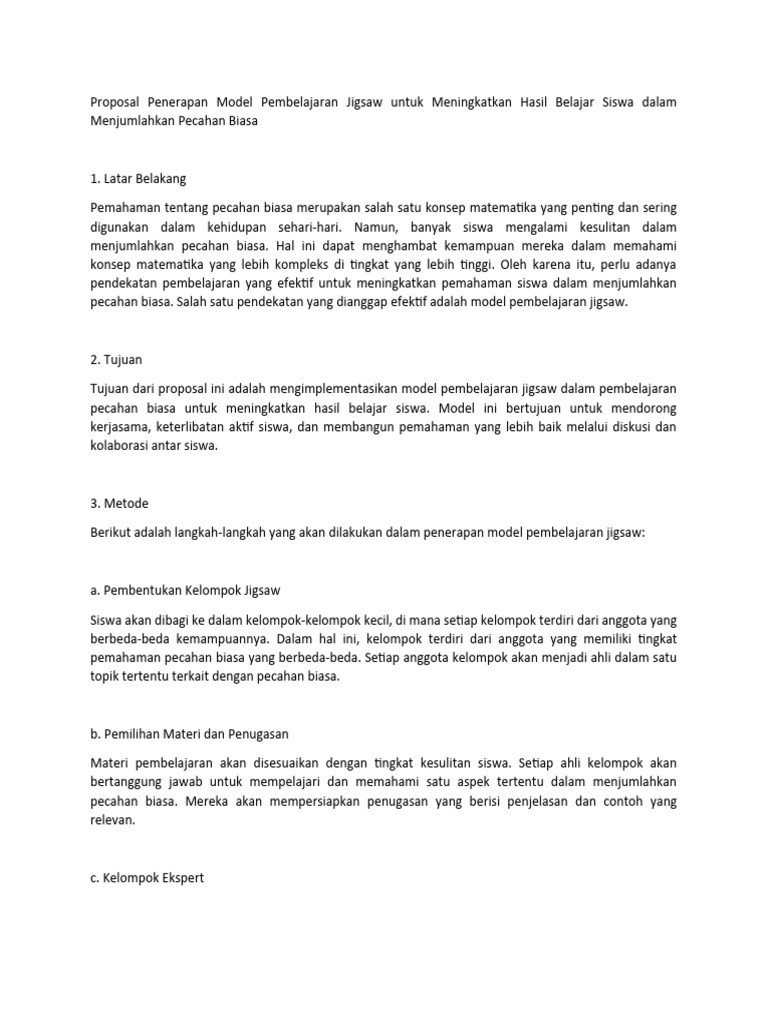 contoh proposal model jigsaw | PDF