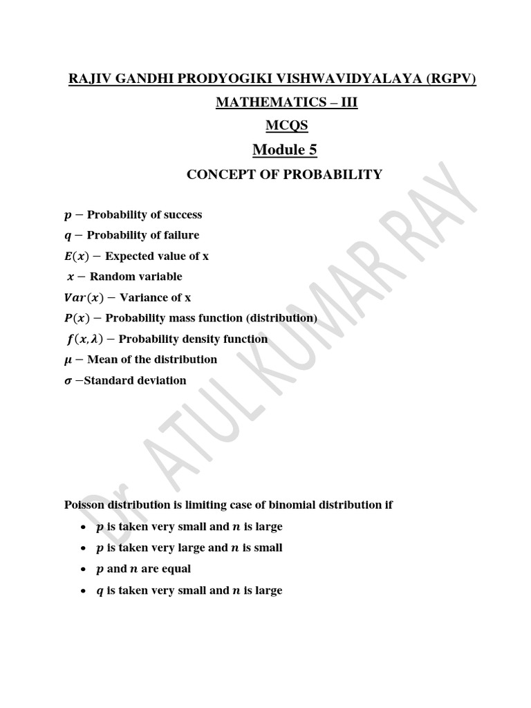 MCQS Module 5 RGPV Mathematics Iii | PDF | Probability Distribution | Variance