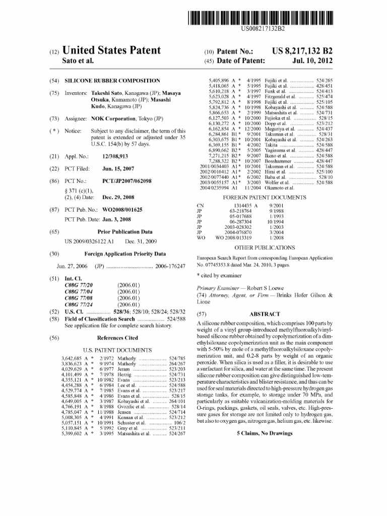 US8217132 Silicone Rubber Composition | PDF | Silicon Dioxide | Silicone
