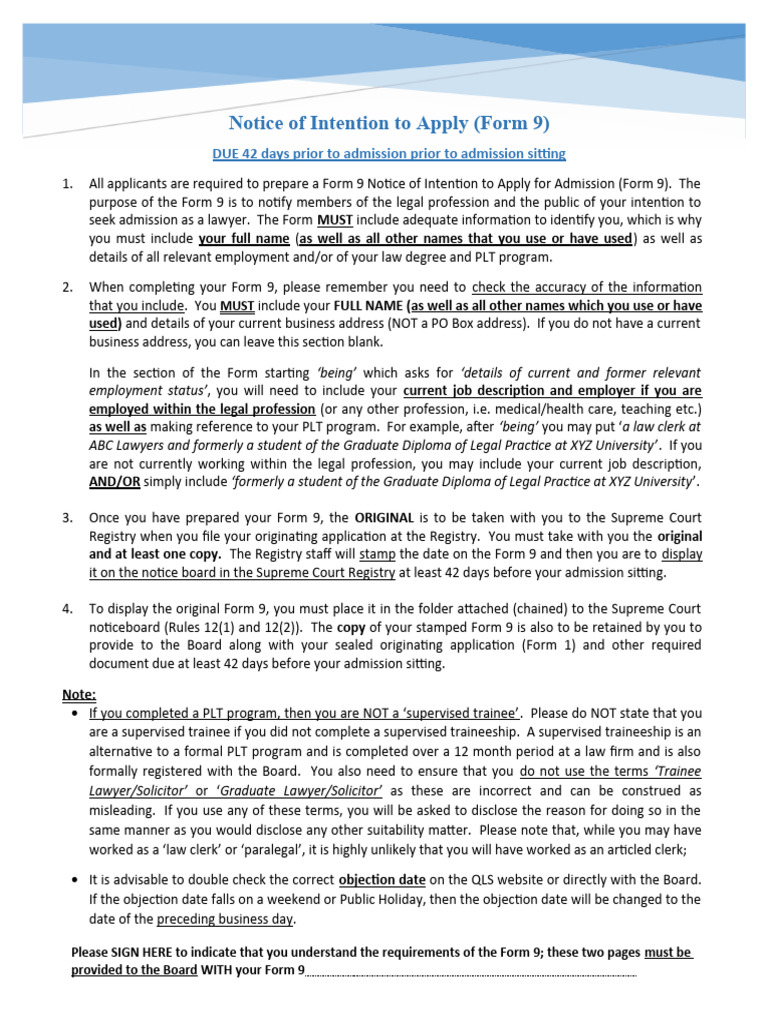 Form 9 Version 5 Notice of Intention To Apply Fillable With ...