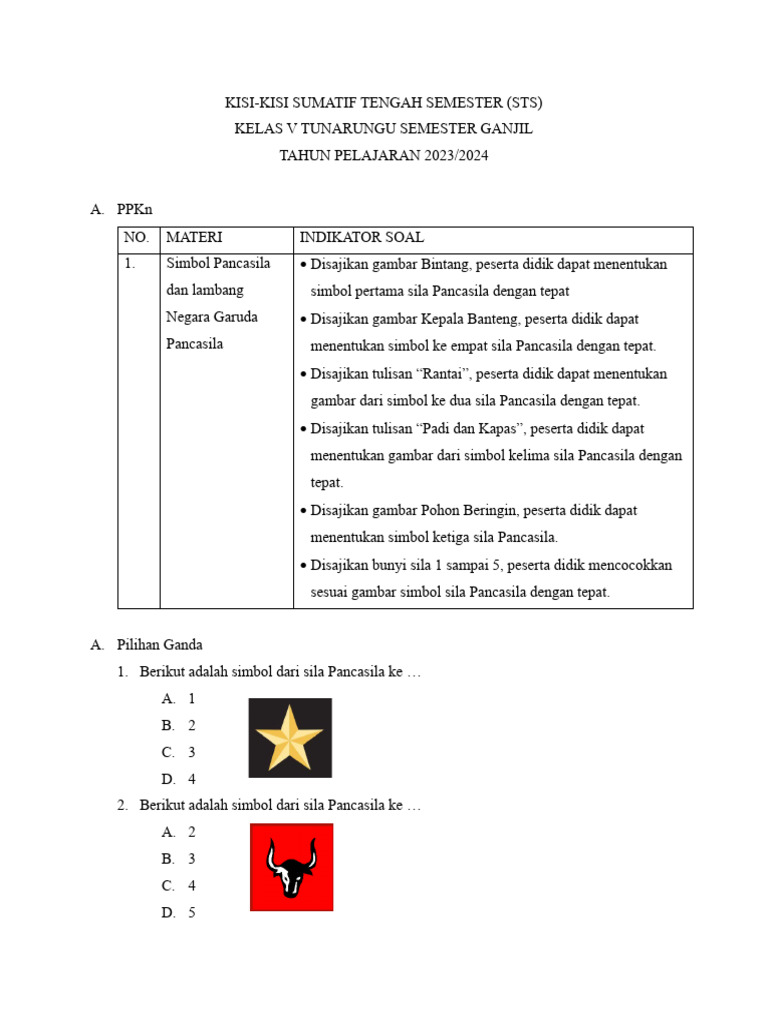 Kisi Kisi Soal STS 2023 2024 | PDF