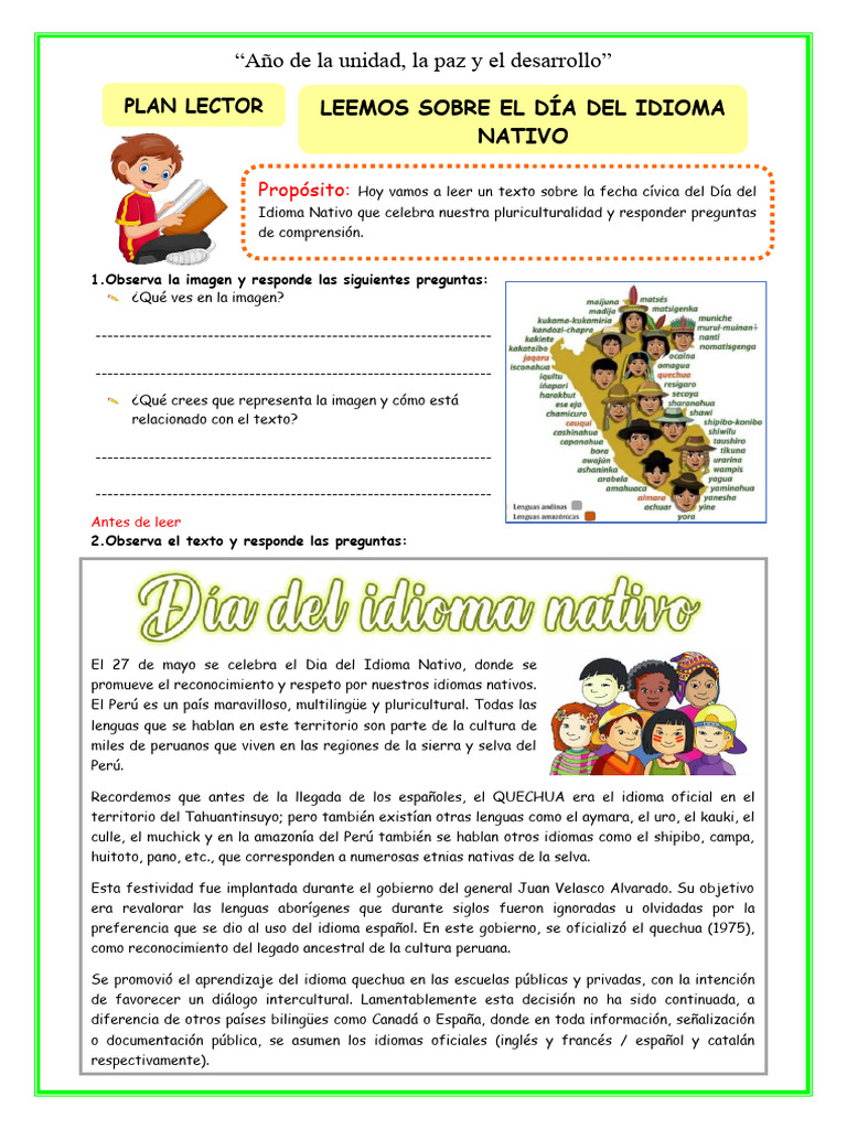 Plan Lector Día Del Idioma Nativo | PDF | Perú | Lengua española