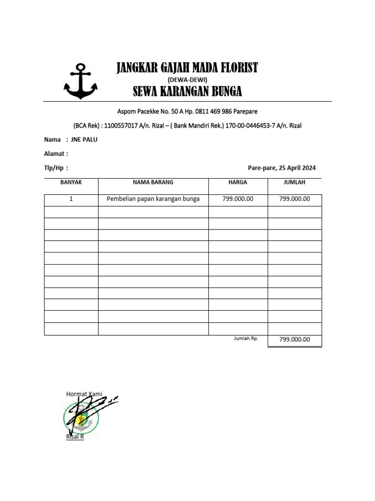 Nota Pembelian Karangan Bunga | PDF