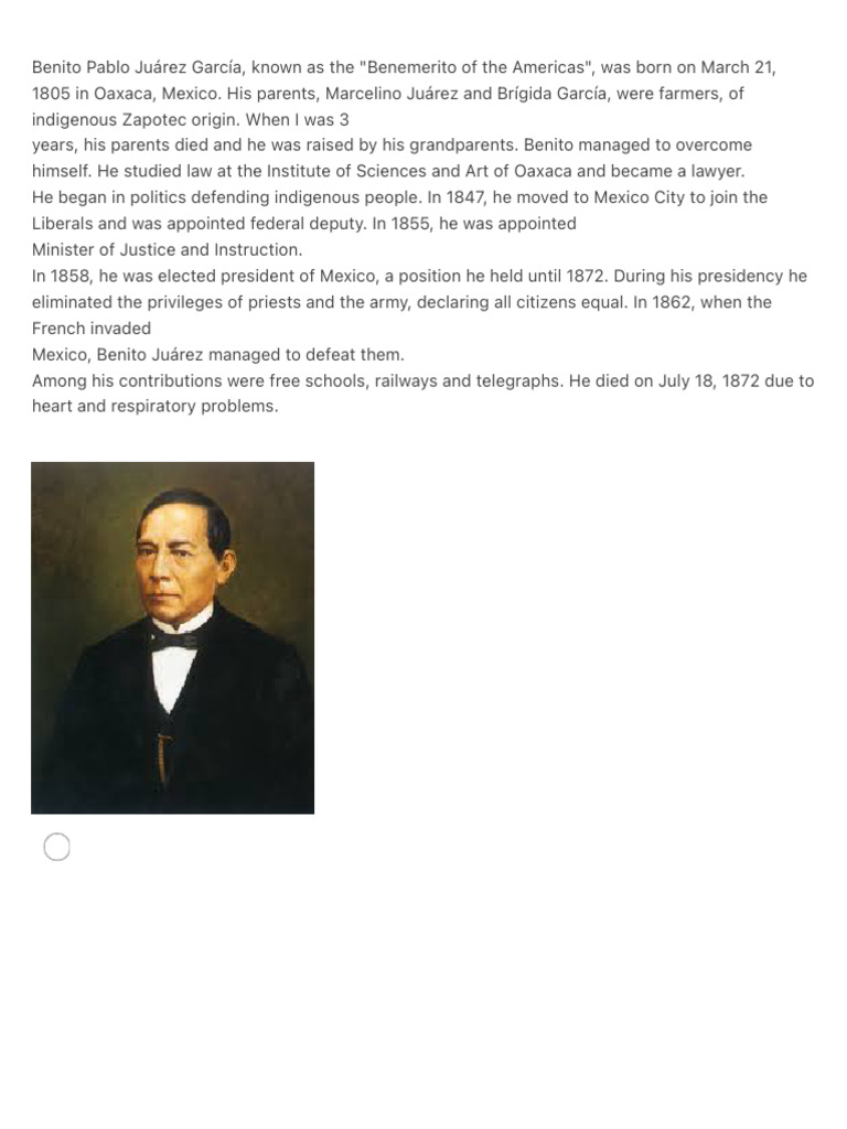 Benito Pablo Juárez García, Known As The "Benemerito of The Americas | PDF