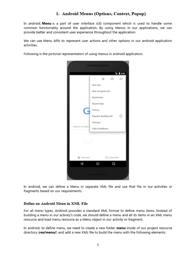 Android Menus Pdf Menu Computing Android Operating System 0331